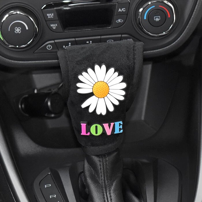 Белый чехол для рычага переключения передач с рисунком ромашки, милое оформление, универсальный для автомобиля,