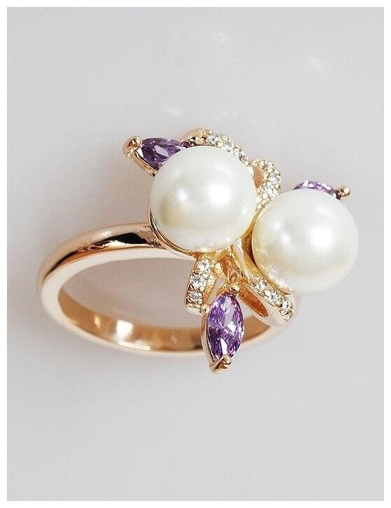 Кольцо, жемчуг Swarovski синтетический