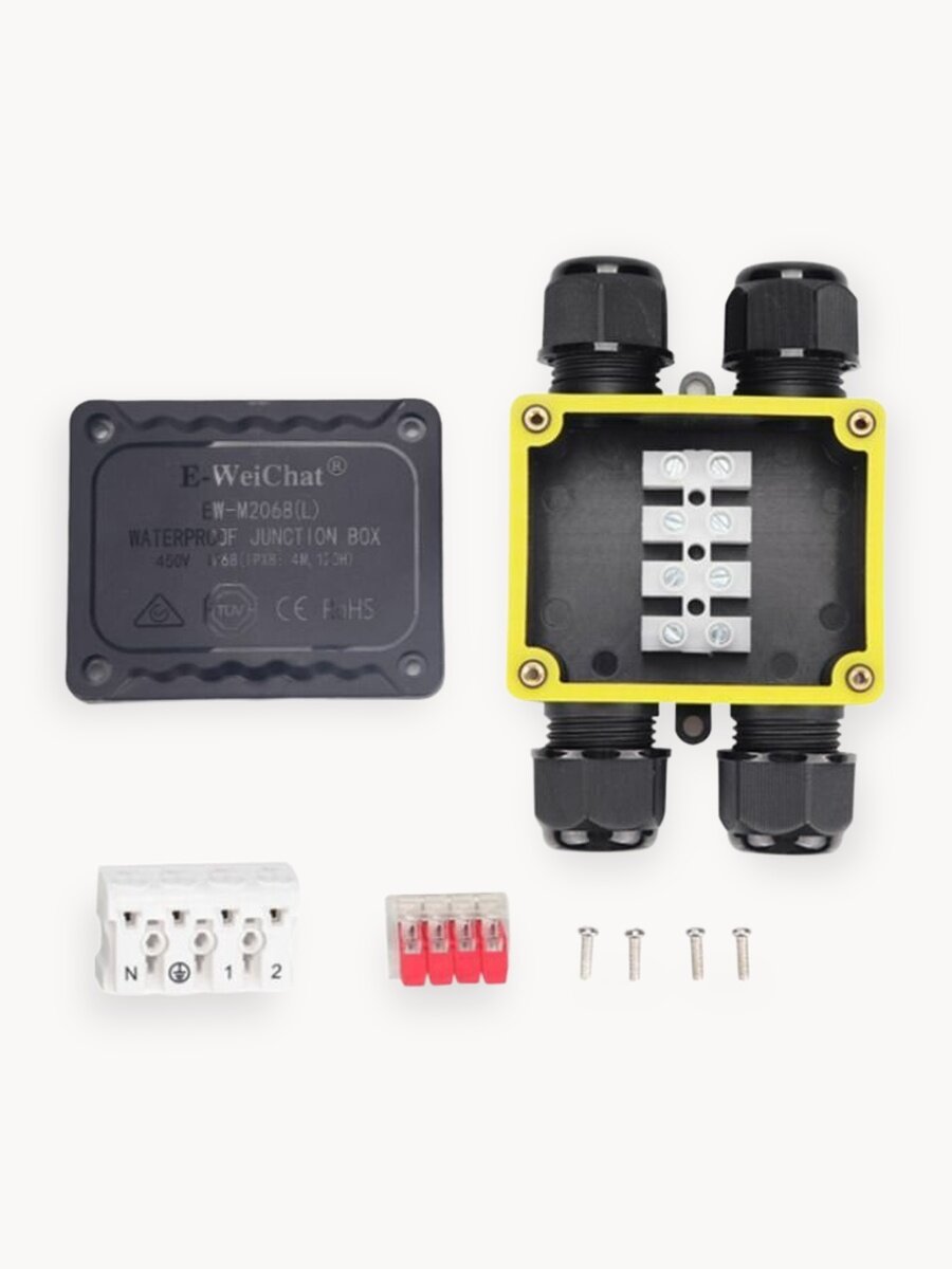 Коробка водонепроницаемая распределительная герметичная распаячная 85х65х40 IP68 4 ввода с клеммами