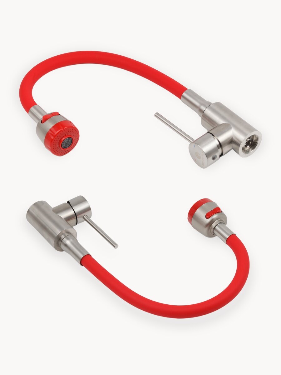 Смеситель для кухни с гибким изливом красный DIVINO LUX / Код 16289