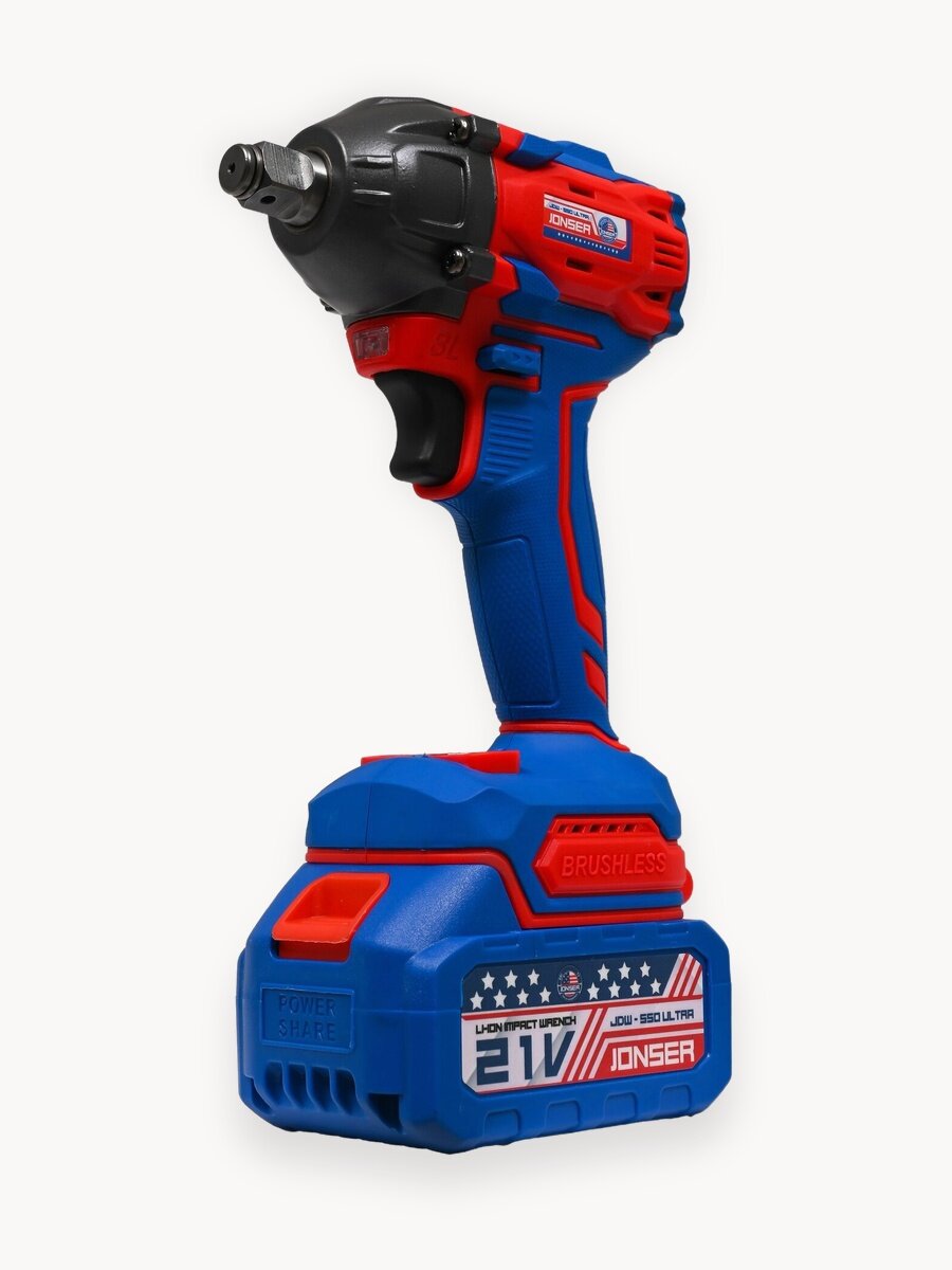 Гайковерт аккумуляторный ударный бесщеточный, в кейсе (21в, 550 Нм, 2 АКБ по 4 А/ч) JONSER 550