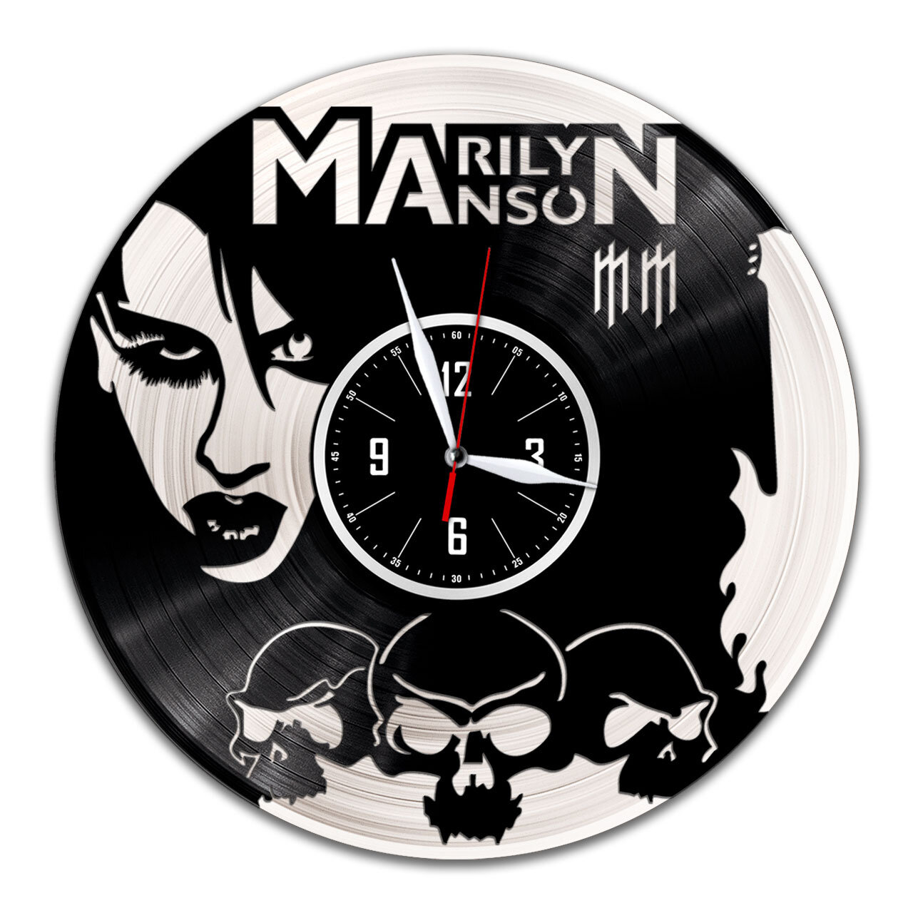 Marilyn Manson - настенные часы из виниловой пластинки (с серебряной подложкой)