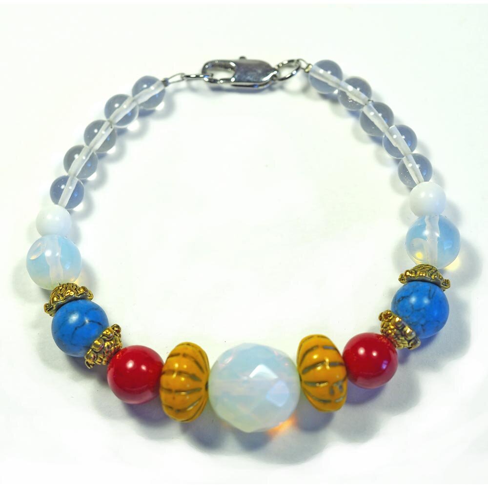 Браслет, агат, лунный камень, бирюза, кварц