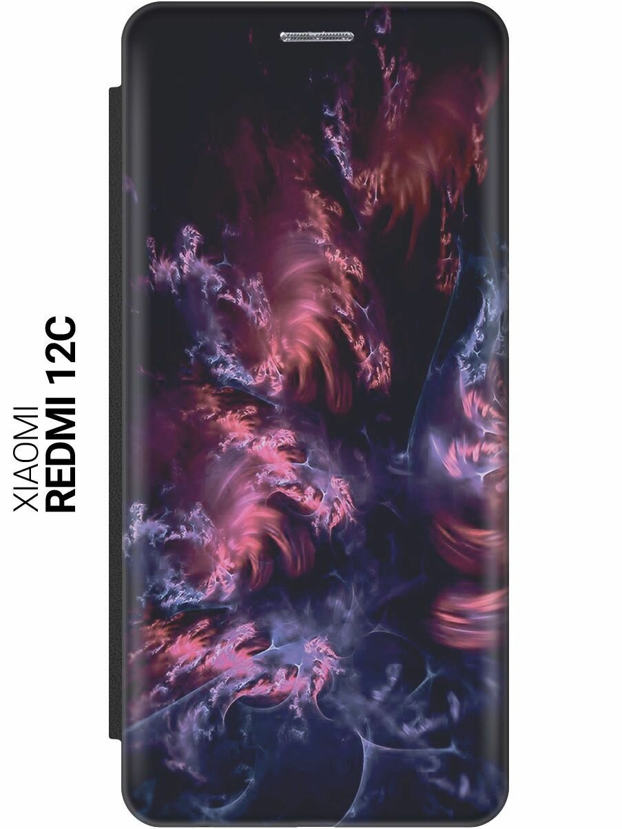 Чехол-книжка на Xiaomi Redmi 12C, Сяоми Редми 12С c принтом "Розово-фиолетовые молнии" черный