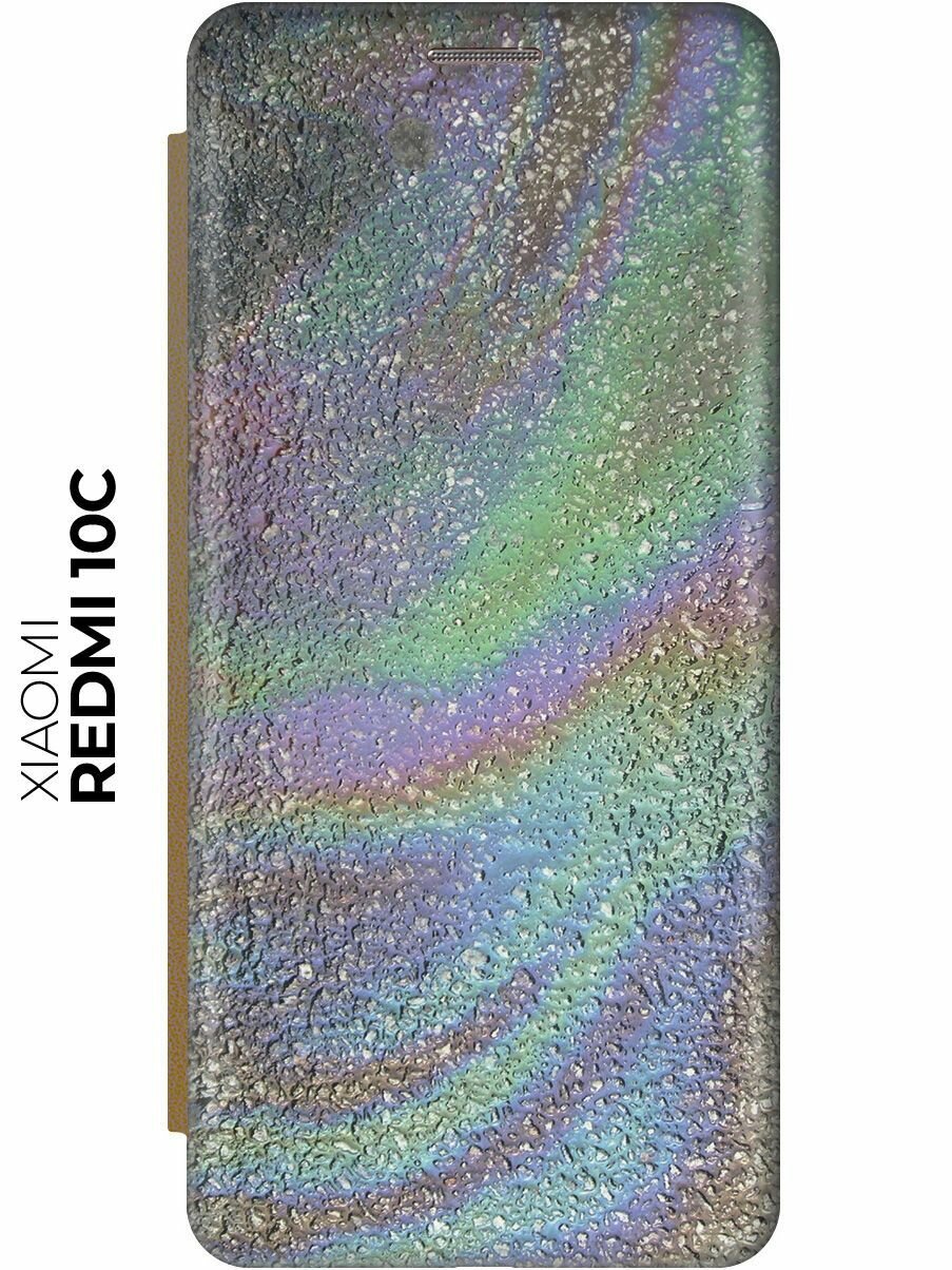 Чехол-книжка Бензиновый рисунок на Xiaomi Redmi 10C / Сяоми Редми 10С золотой