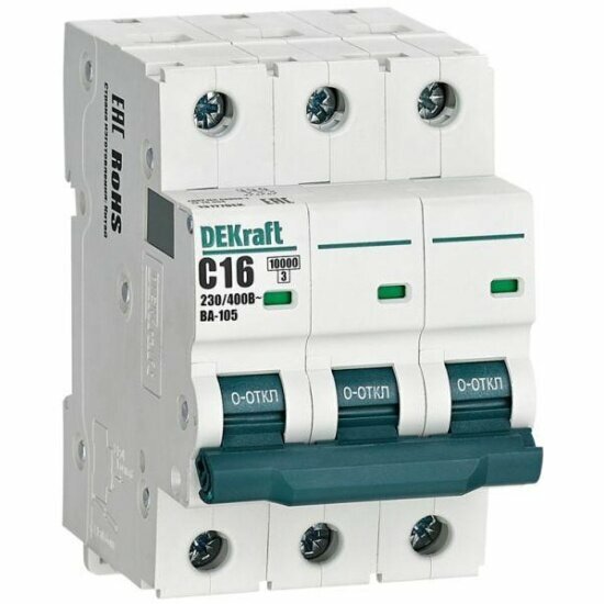 Автоматический выключатель Dekraft 3п C 16А 10кА ВА-105, 13177DEK