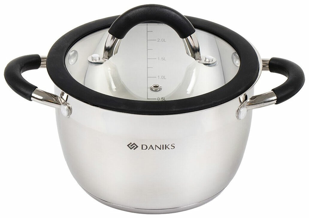 Кастрюля Daniks Орландо GS-01435-18CA нерж крышка стекло серебр 2.9 л индукц