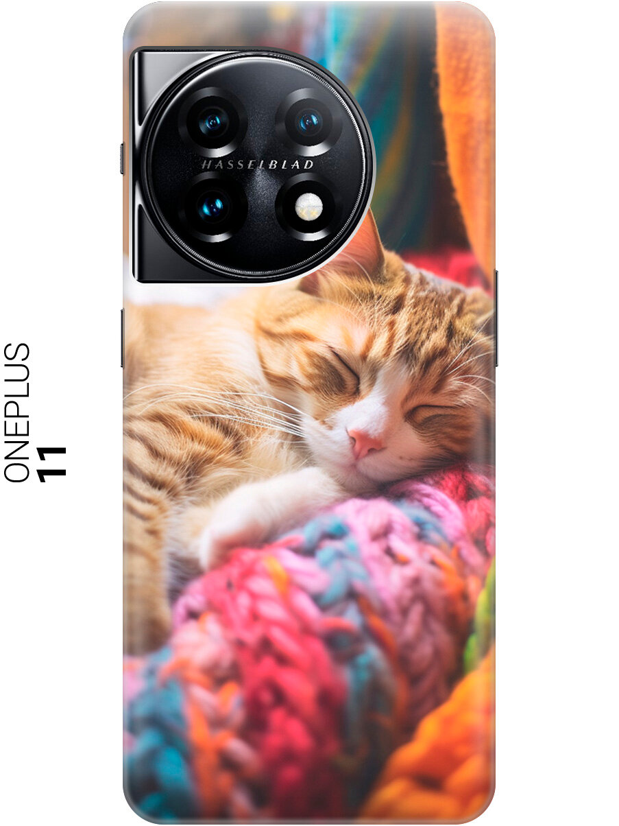 Силиконовый чехол на OnePlus 11 / ВанПлюс 11 с рисунком "Котик на пледе"