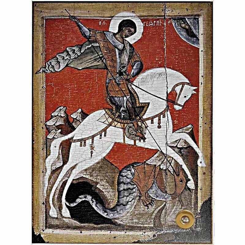 Георгий Победоносец. Воспроизведение иконы XV века с мощевиком.