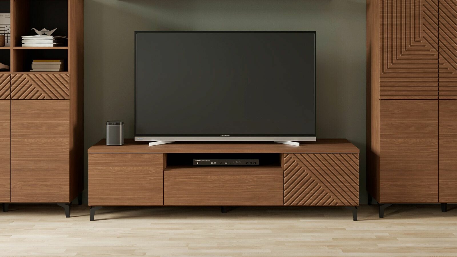 Тумба под ТВ двухдверная с ящиком Askona (Аскона) Stefania (Стефания) 177x48x50 Орех Линкольн