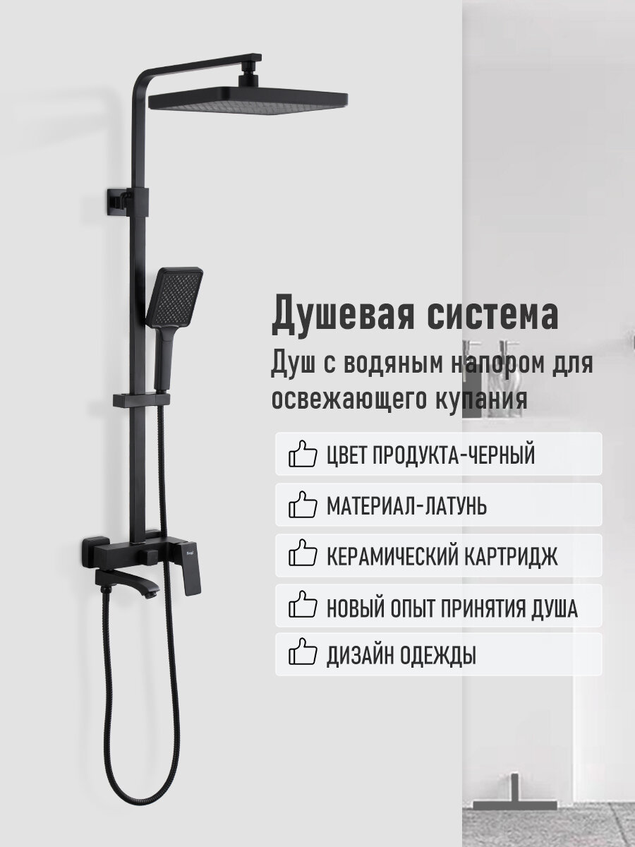 Душевая система Frap F2476-6, латунь, черный цвет, поворотный излив