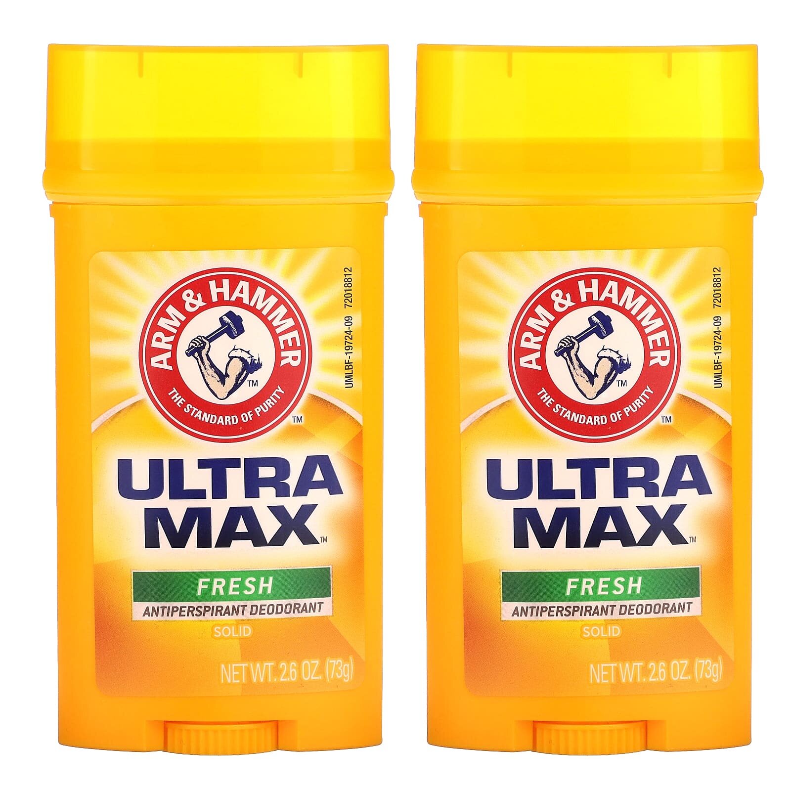 Arm & Hammer, твердый дезодорант-антиперспирант UltraMax, свежий, 2 упаковки по 73 г