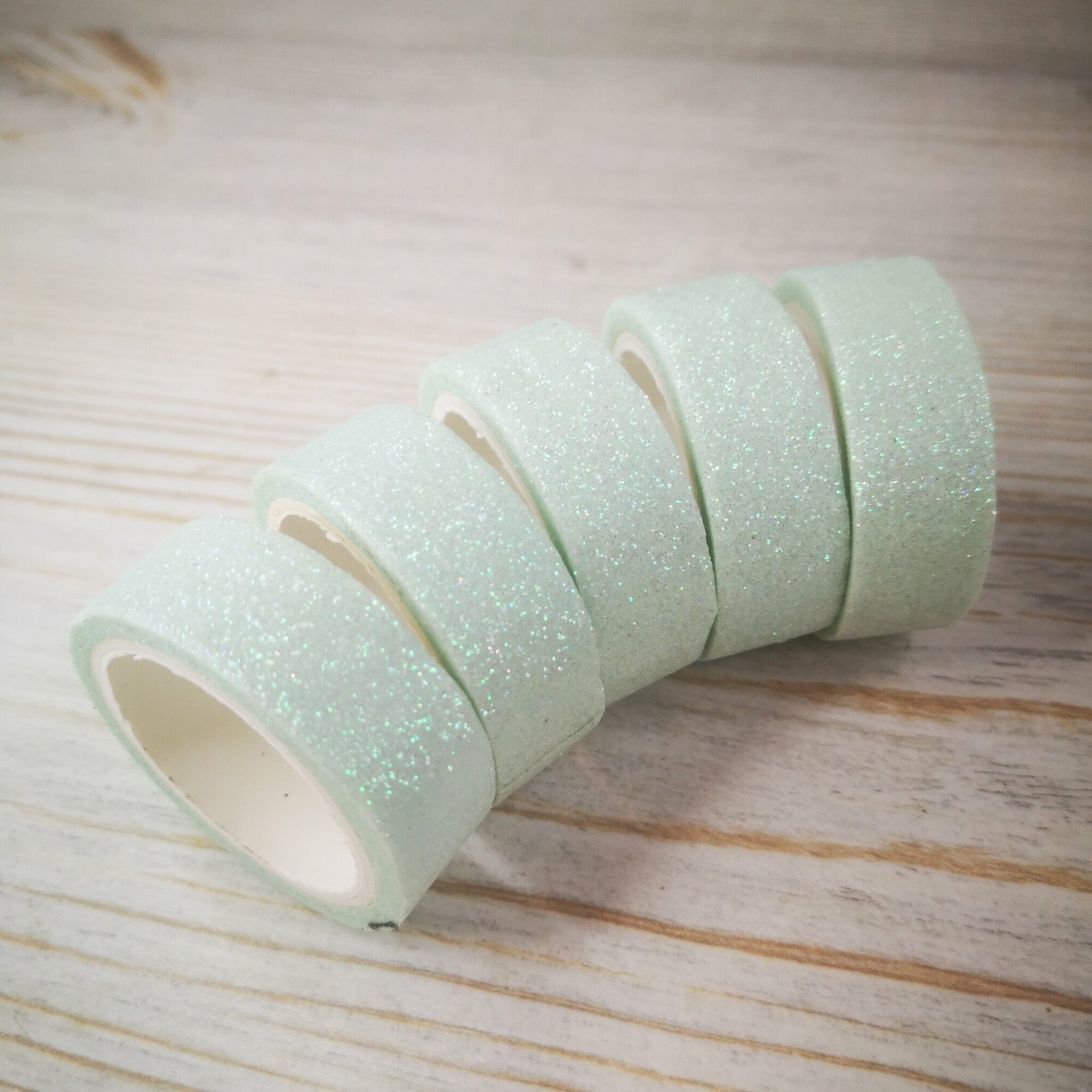 Декоративный скотч мерцающий Мятный 15мм (5шт)