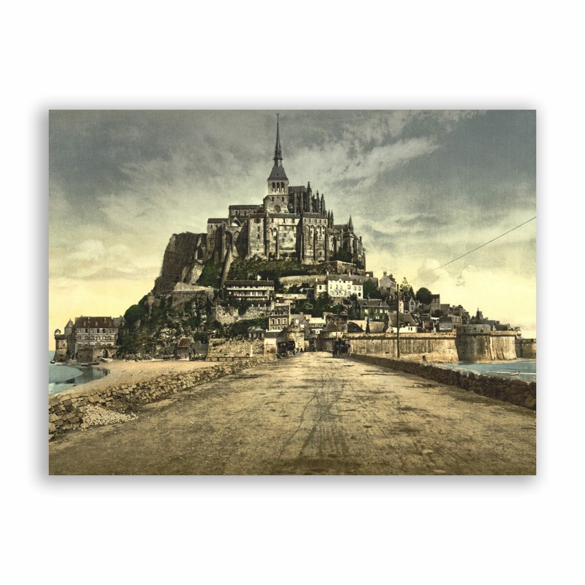 Постер, плакат на бумаге / South front from the dike, Mont St. Michel, France / Размер 40 x 53 см