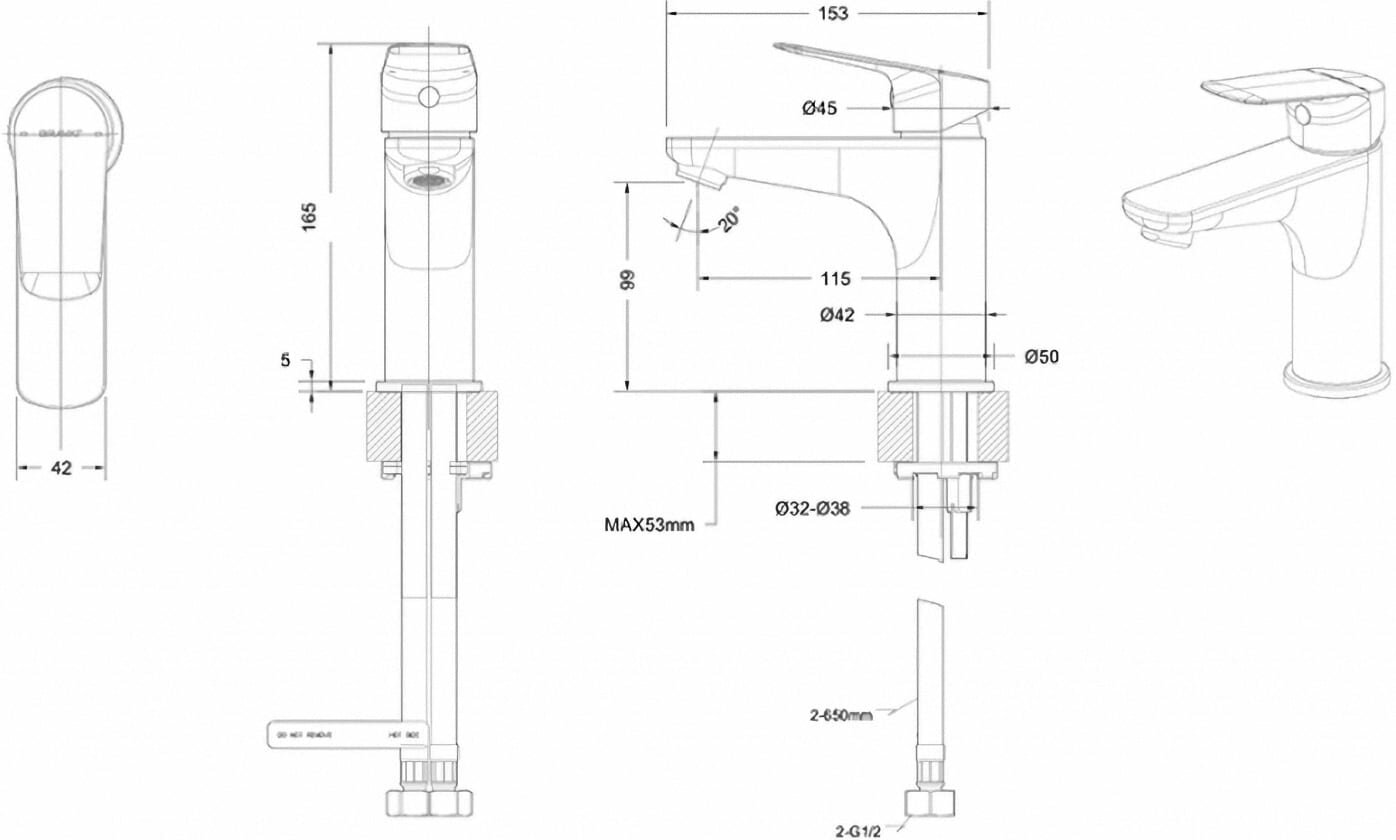 Смеситель Bravat Rhein F1429564BW-9-ENG для раковины