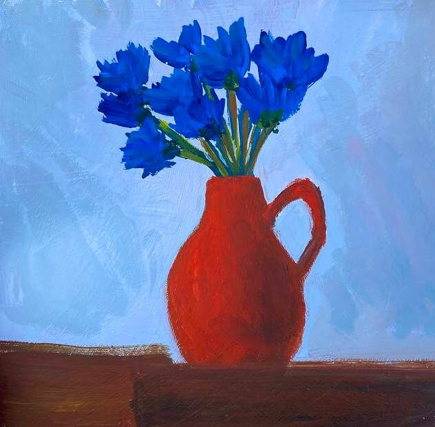 Букет полевых цветов в красной вазе Картина маслом современный художник С. Петербург