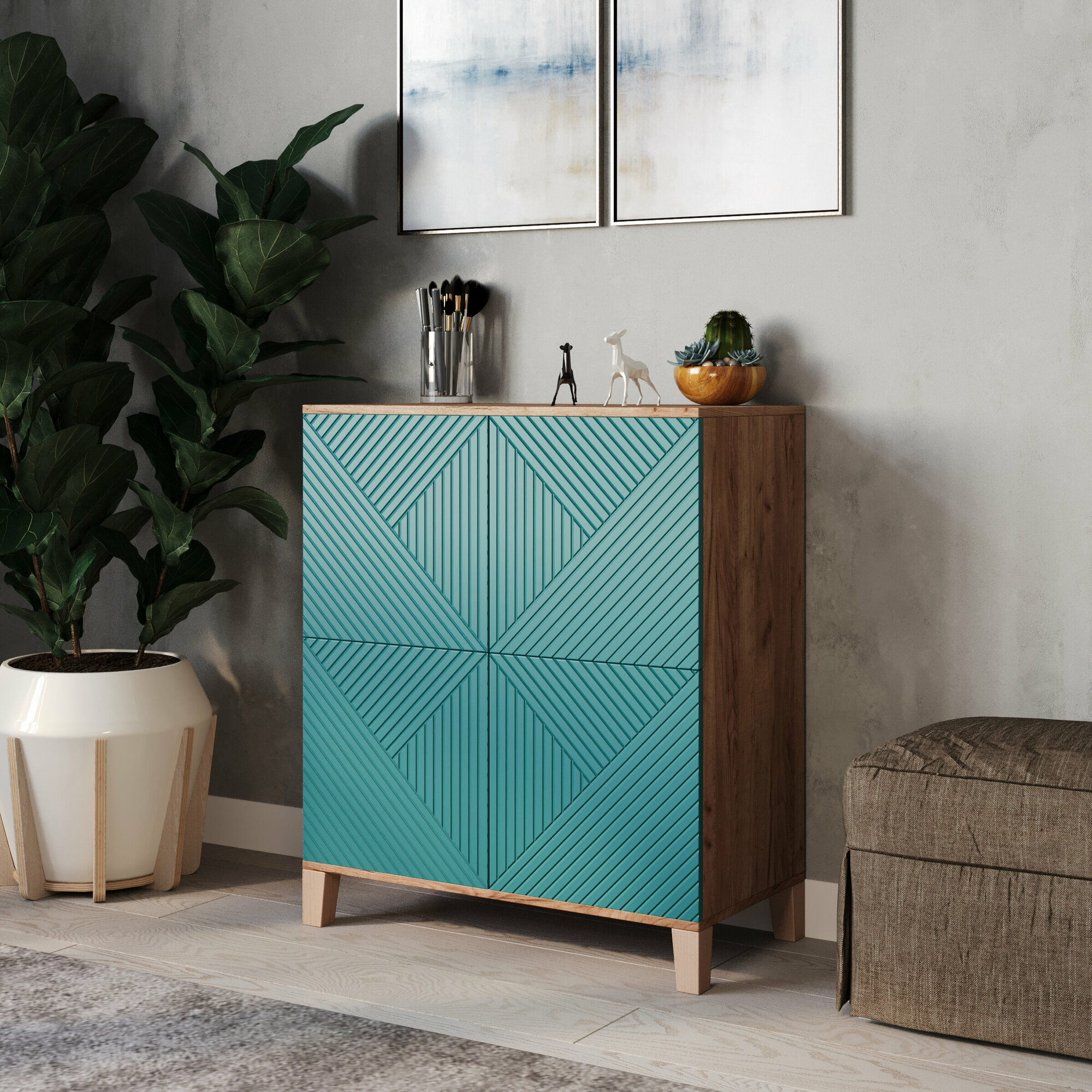 Комод для одежды большой в спальню, в прихожую, узкий с полками Марвин - 5 Аквамарин, 80х90х40 см