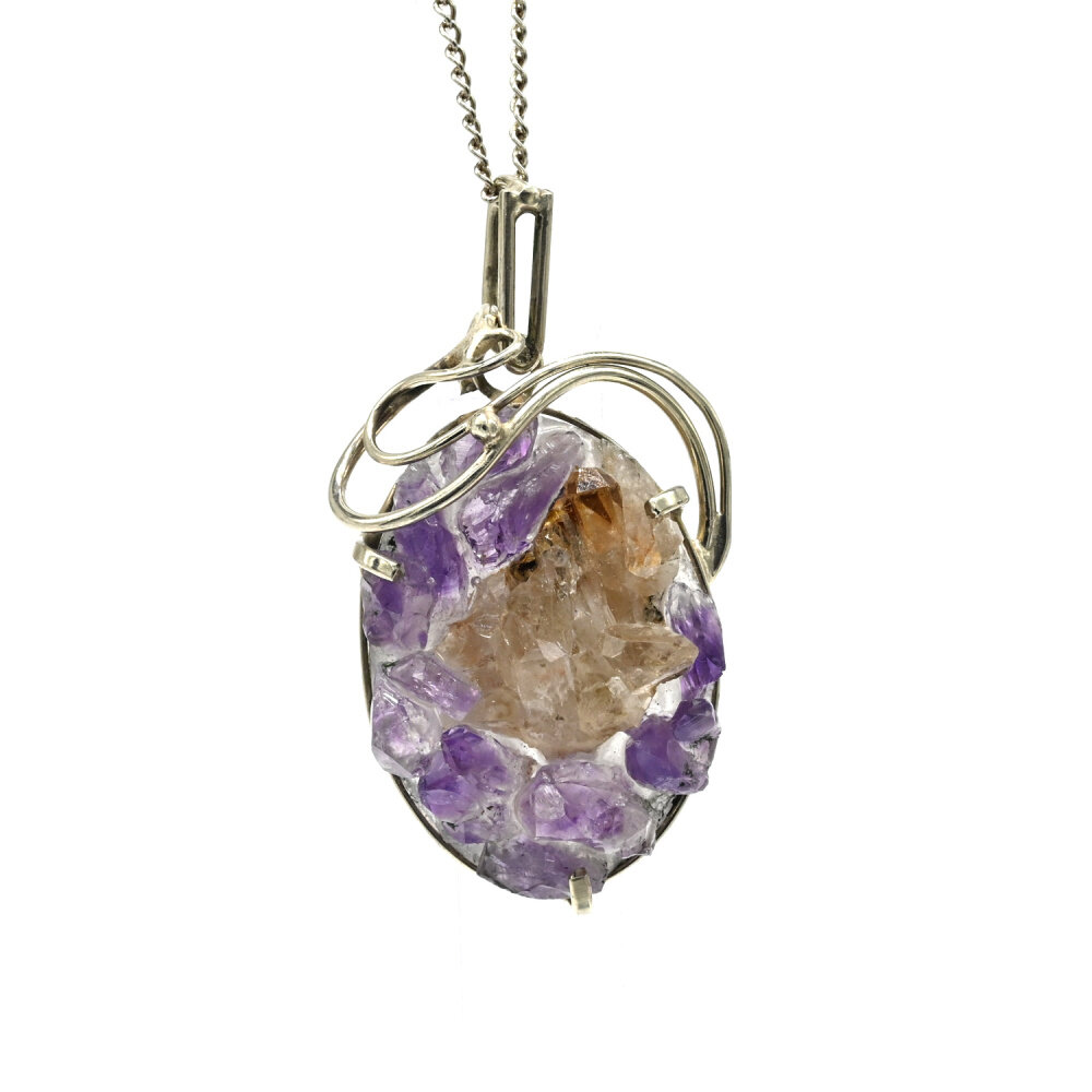 Подвеска, горный хрусталь, аметист