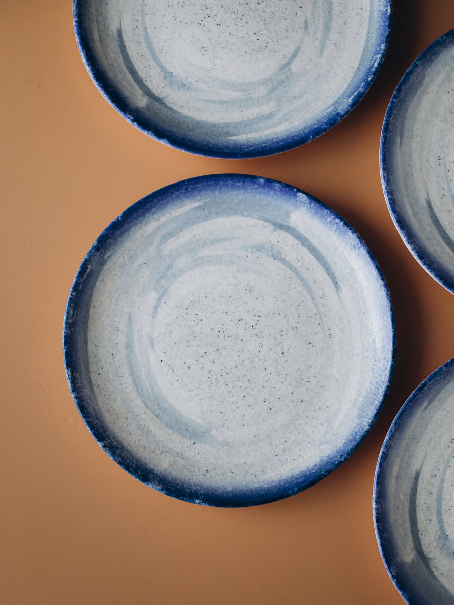 Набор тарелок 4 штуки, серия Harena, диаметр 17 см, фарфор, голубой, Bonna