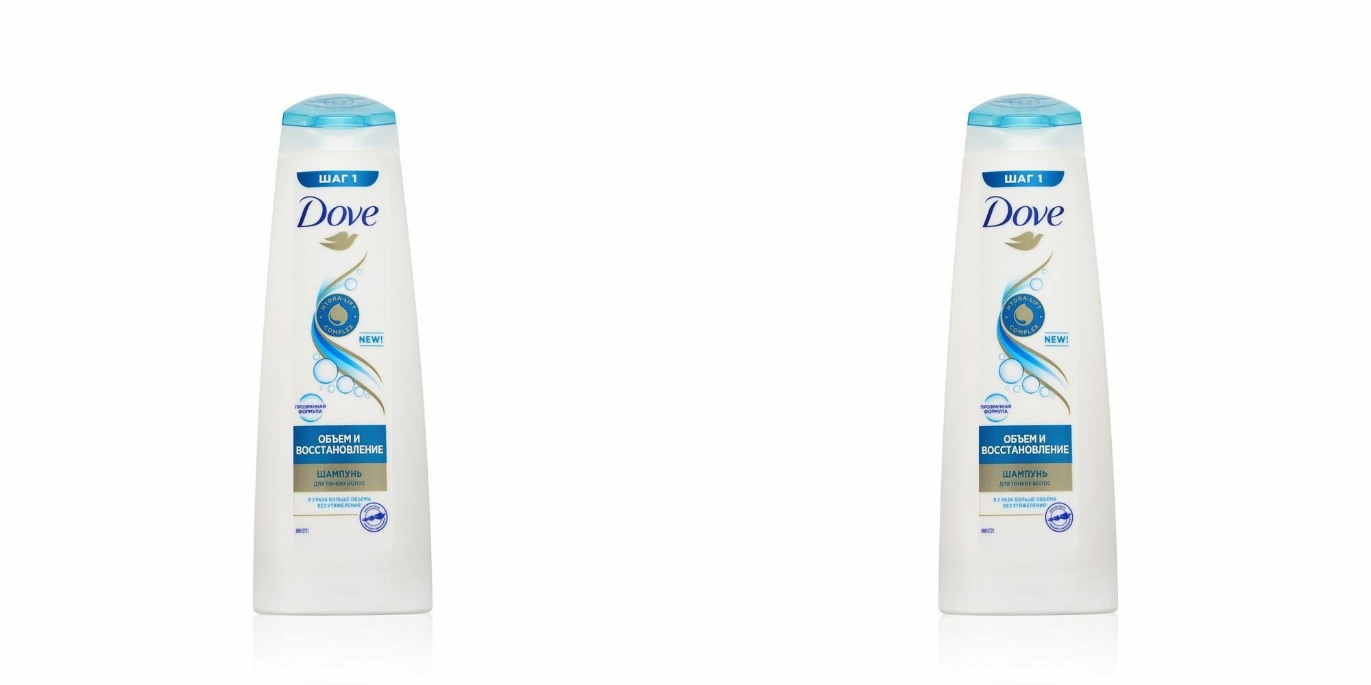 Dove Шампунь для волос Восстановление и объем, 380 мл, 2 шт/
