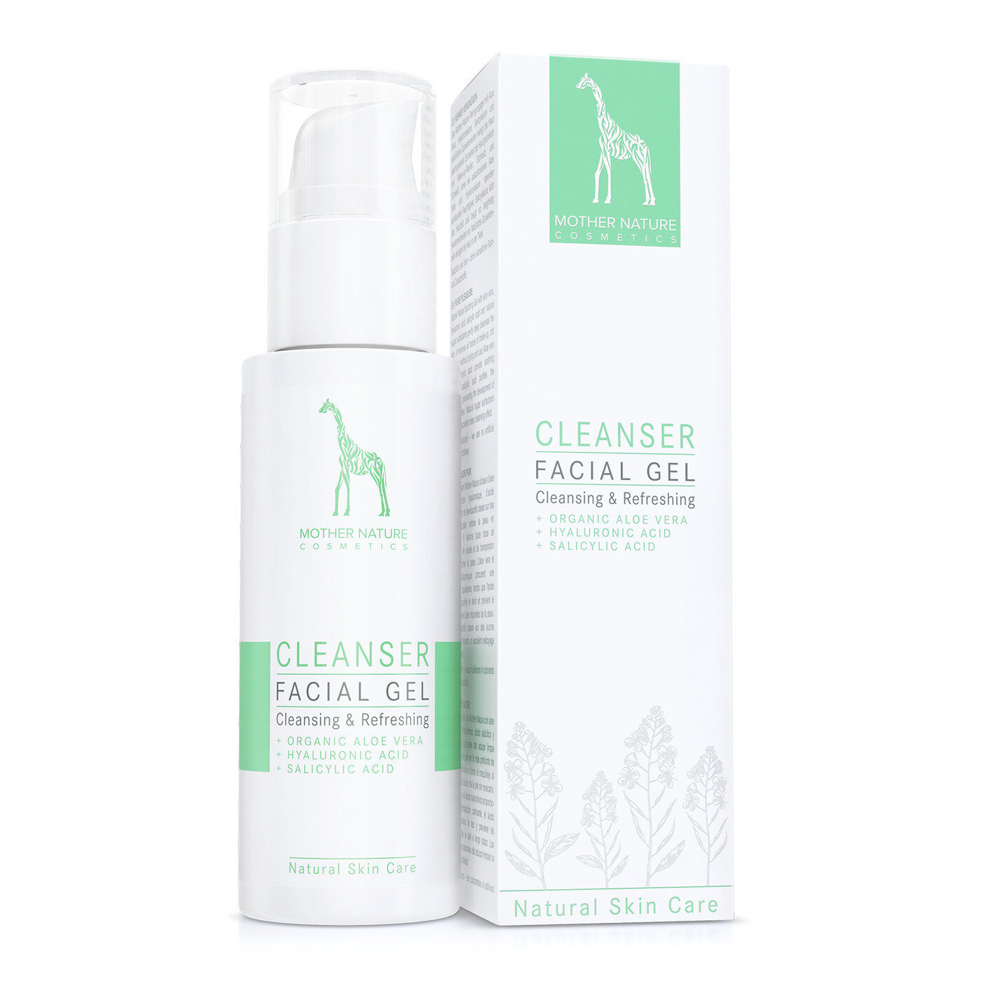 Mother Nature Cosmetics Гель для умывания с органическим алоэ вера, гиалуроновой кислотой и салициловой кислотой - NATURAL COSMETICS VEGAN - 125 мл