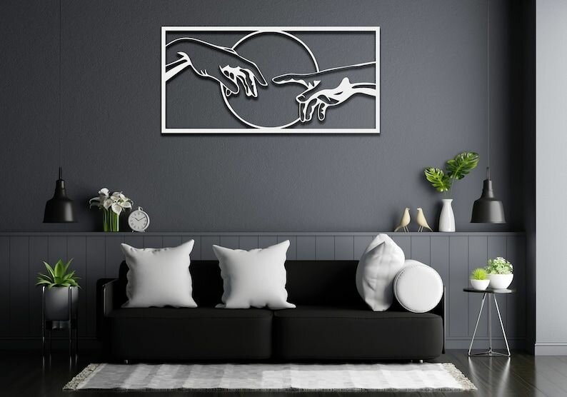 Декоративное металлическое панно, Сотворение Адама (белый цвет)