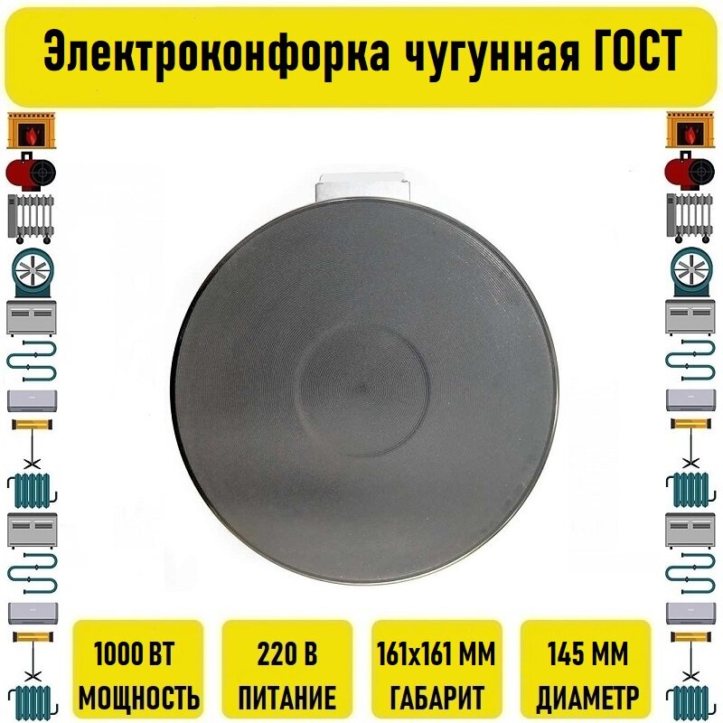 Электроконфорка чугунная 145мм 1000Вт ГОСТ