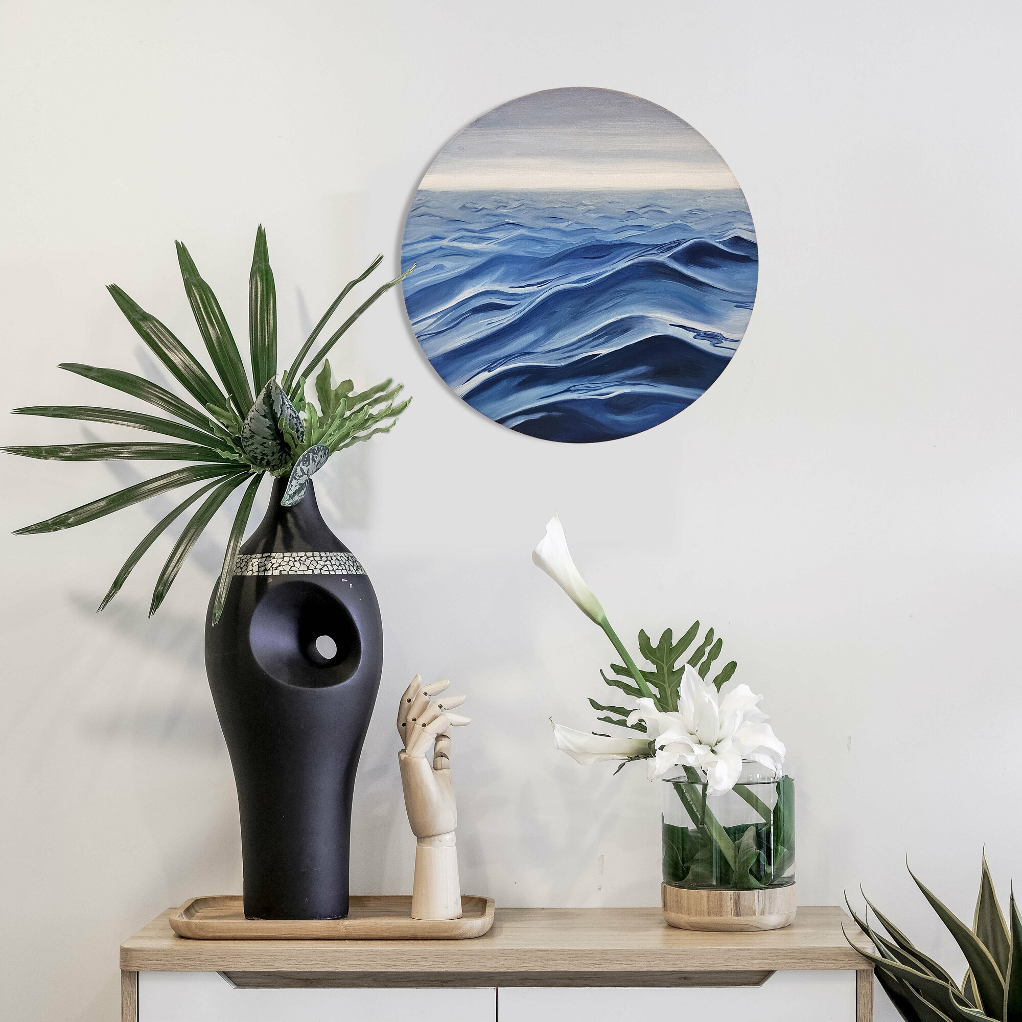 Интерьерная картина на стену круглой формы. Живопись маслом: Бескрайнее море