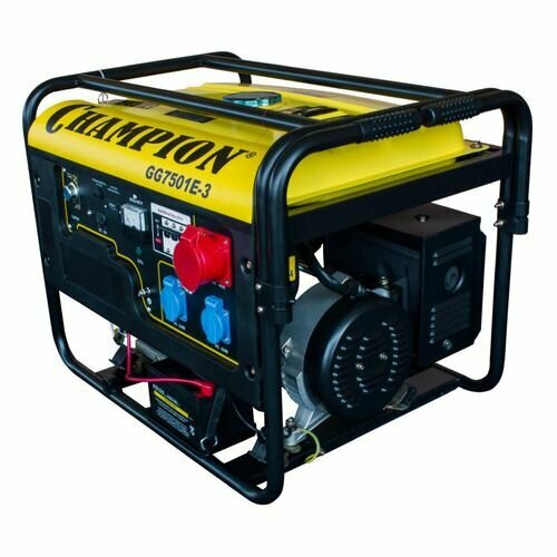 Бензиновый генератор CHAMPION GG7501E-3, 380/220/12 В, 8.1кВт, на колёсах с АКБ