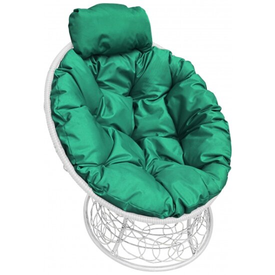 Кресло M-group Папасан мини ротанг белое + зеленая подушка