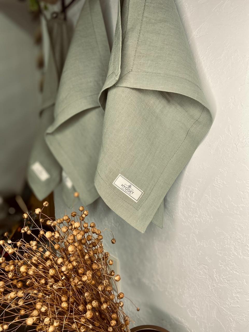 Льняное кухонное полотенце полынь, в комплекте 3 штуки, 100% лен