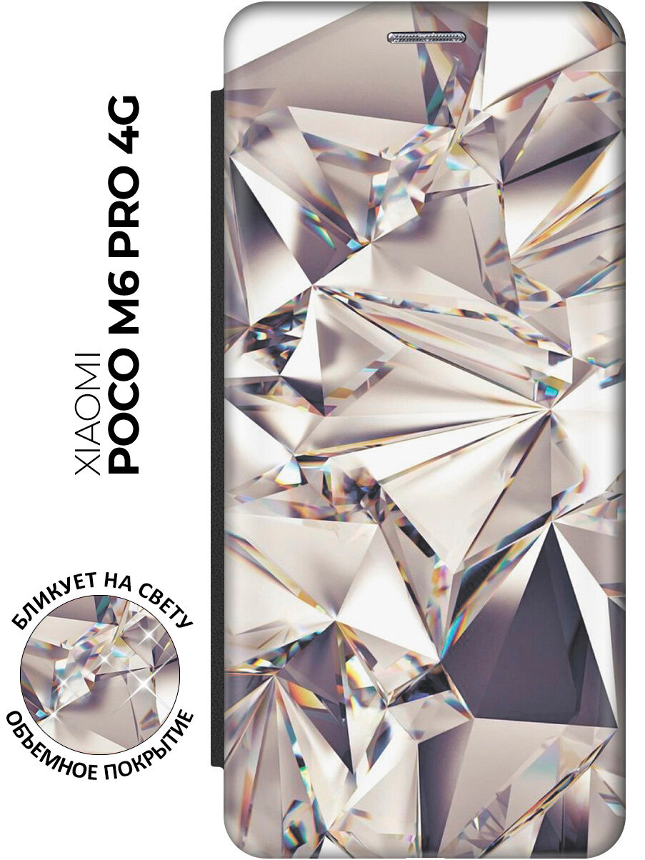 Чехол-книжка на Xiaomi Redmi Note 13 Pro 4G / Poco M6 Pro 4G / Сяоми Редми Ноут 13 Про 4г / Поко М6 Про 4г с рисунком "Алмазные грани" черный
