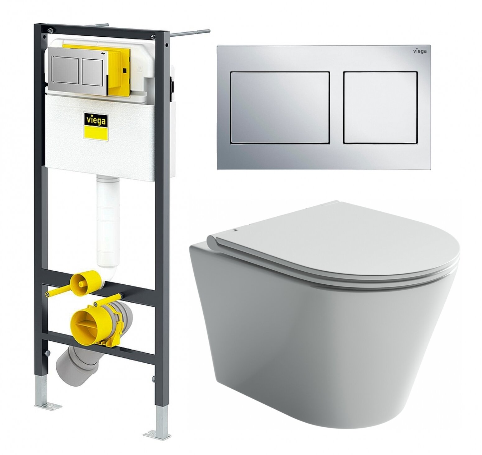 Комплект 3 в 1 инсталляция Viega Prevista Dry 8524.14 792596 + Унитаз подвесной Ceramica Nova Forma CN3011 + кнопка хром