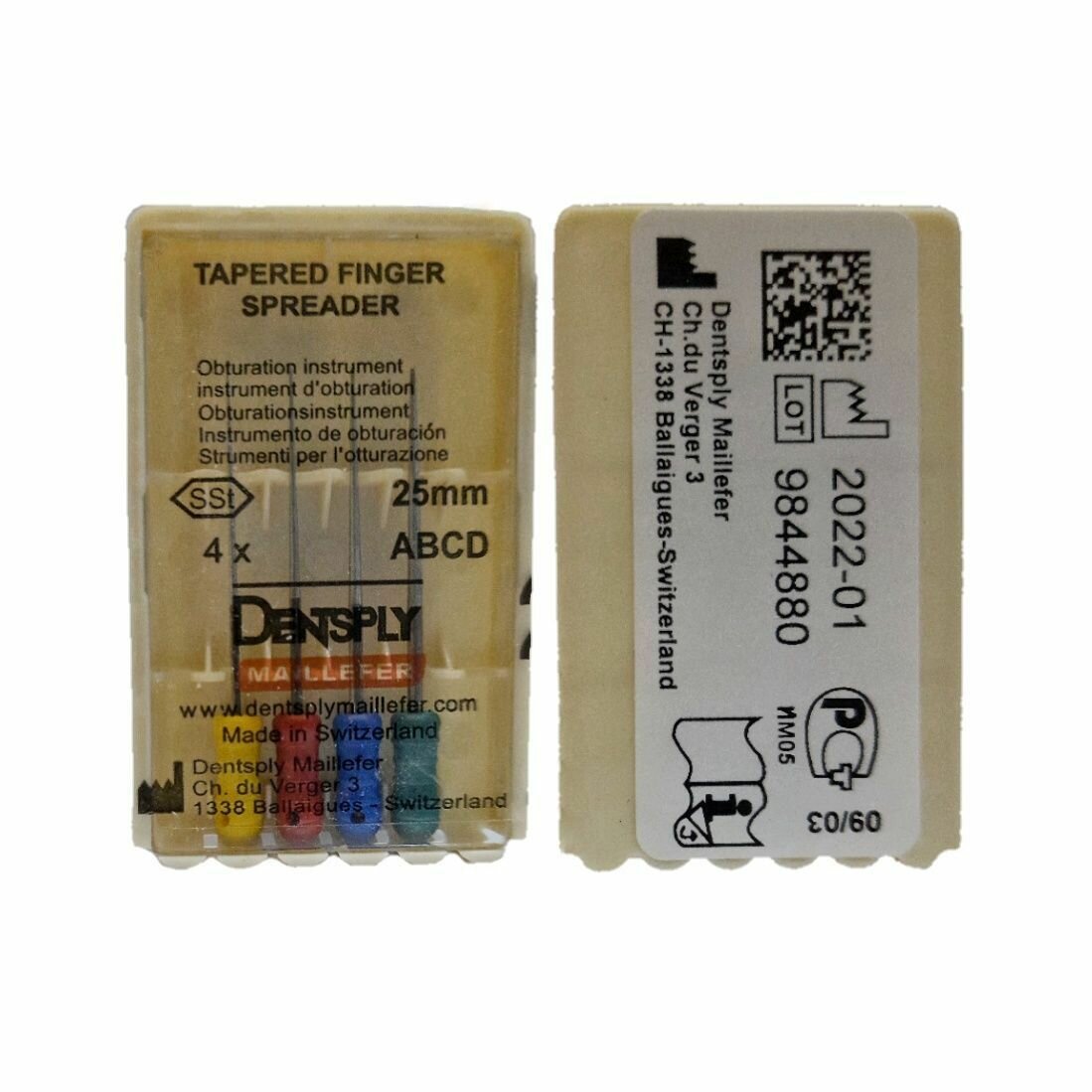 Инструмент ручной для уплотнения гуттаперчевых штифтов Dentsply Maillefer Tapered Finger Spreader длина 25 мм № ABCD (4 шт)для латеральной конденсации, 4 шт/уп. NeoHealth