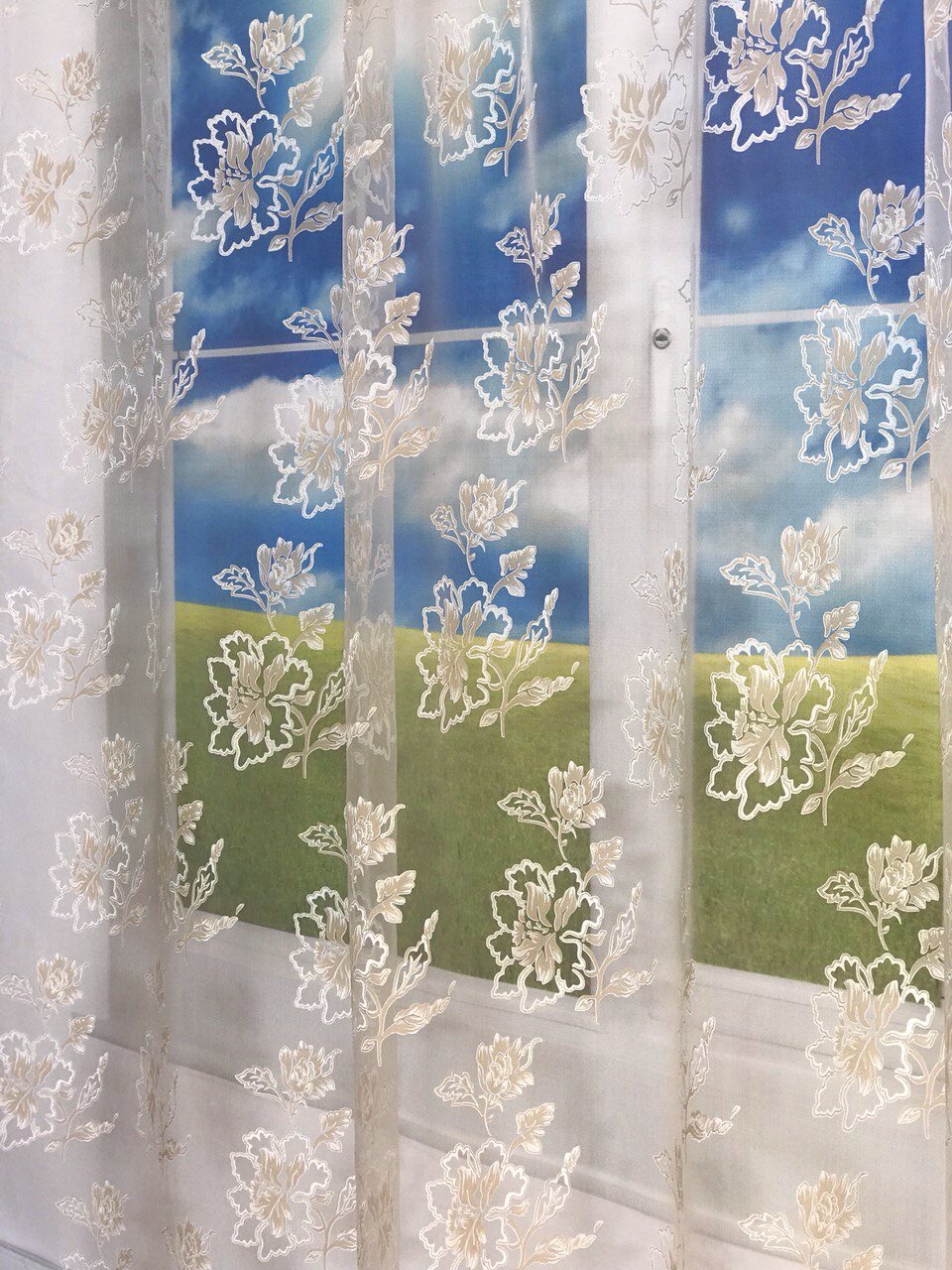 Шторы органза деворе, бежевого цвета, отрез 2м. Тюль с рисунком для спальни, гостиной, кухни, кабинета, столовой.