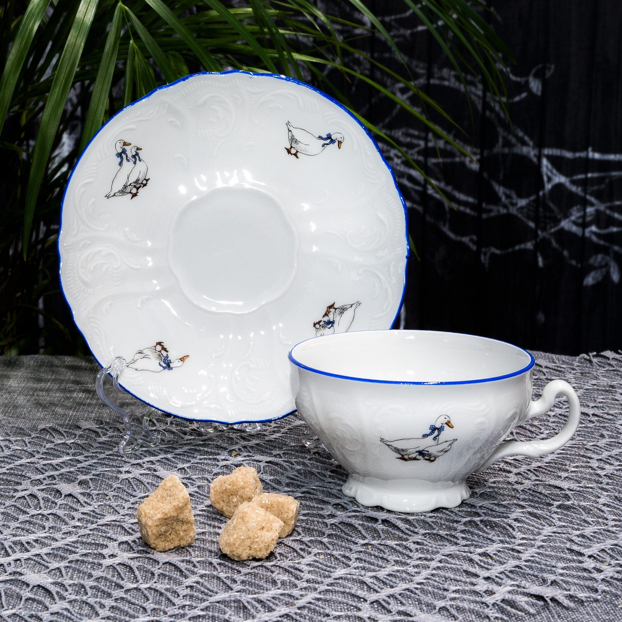 Чайная пара Бернадотт Гуси, набор для чаепития на 1 персону: чашка 205 мл, блюдце из фарфора, Bernadotte, подарочная