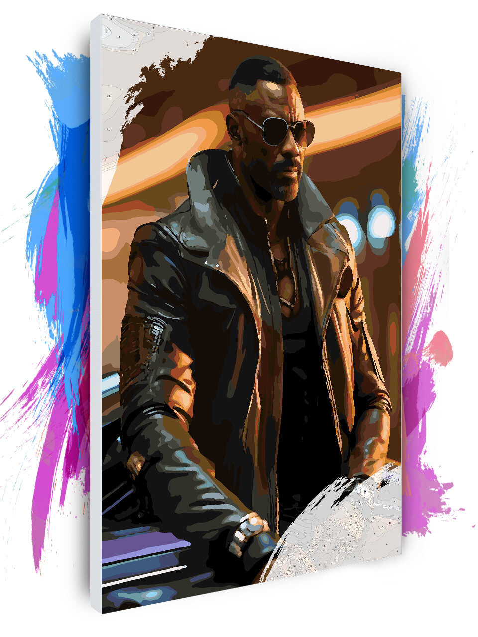 Картина по номерам на холсте Cyberpunk 2077 Идрис Эльба, 70 х 100 см