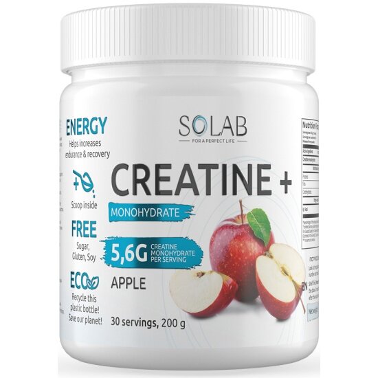 БАД Solab Креатин моногидрат, Яблоко, Банка 200 гр. 30 порций. бад