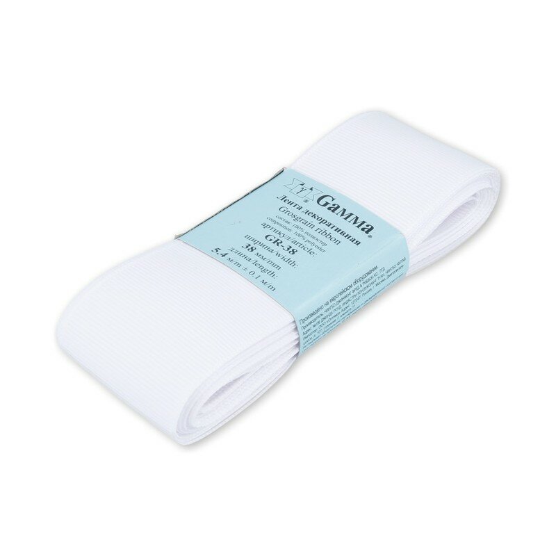 Лента репсовая "Gamma" GR-38 38 мм 5.4 м №001 белый