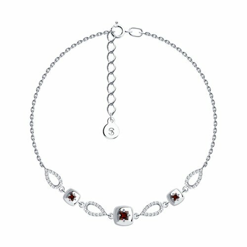 Браслет, серебро, 925 проба, родирование, фианит, гранат