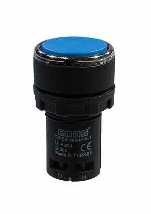 MB101DM, Кнопка нажимная моноблочная синяя, 22мм, IP40, 1НО+1НО
