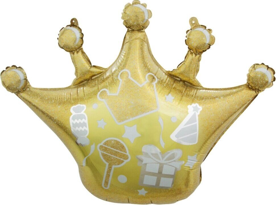 Шар (30'/76 см) Фигура, Корона, Сверкающие искры, Золото, 1 шт.