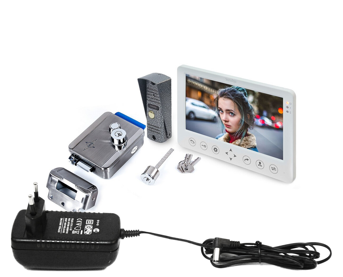 Комплект видеодомофон с записью и замок: Анксин Лок-(AX091) и ЕП-(4815) (P32135AN) плюс вызывная панель (домофон замок для калитки).