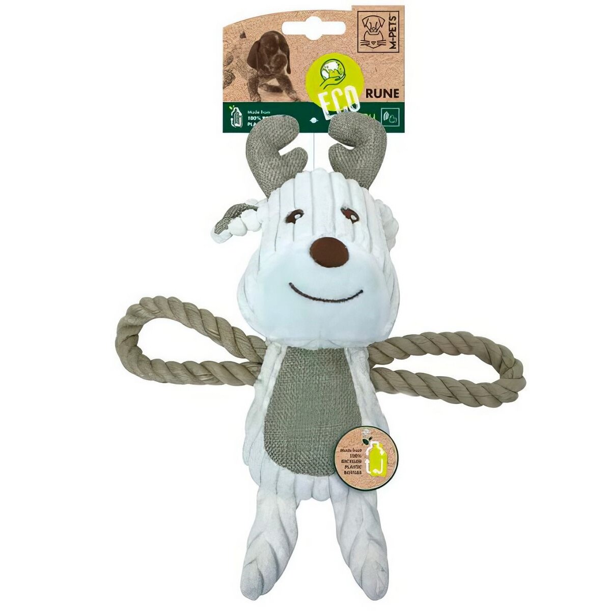 M-PETS Игрушка мягкая для собак Олень Руни с канатом, 30 см