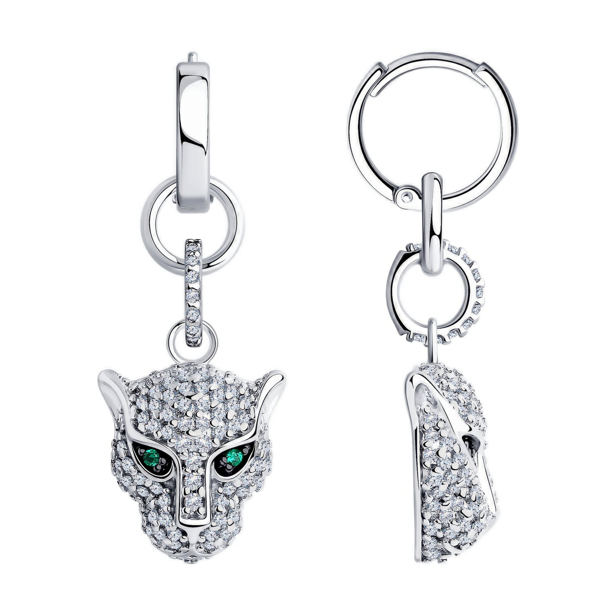 Серьги трансформеры, серебро, 925 проба, родирование, фианит