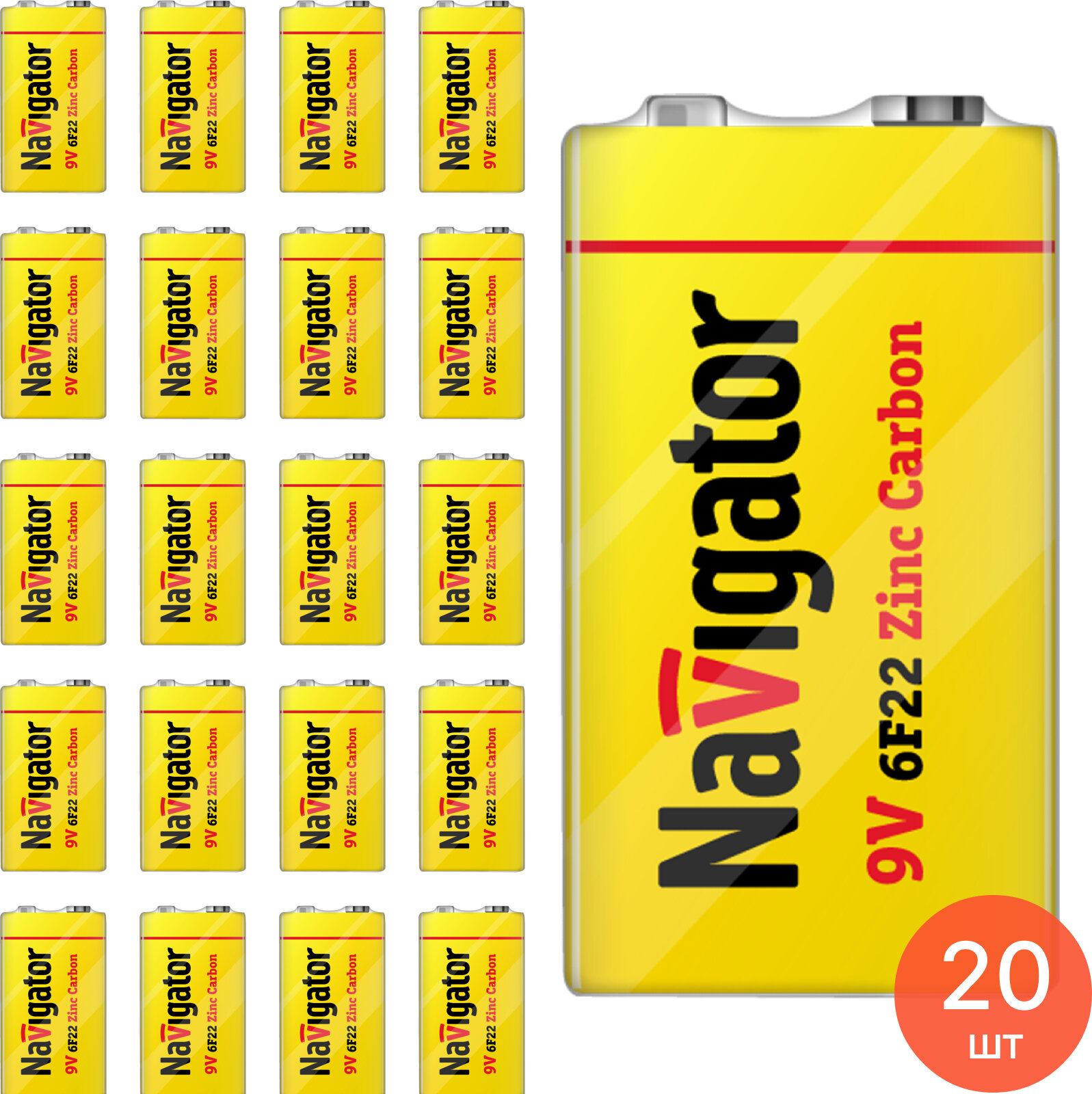 Батарейка кроны Navigator / Навигатор NBT-CR2450-BP5 солевая 9В 94762 1шт. / элемент питания (комплект из 20 шт)