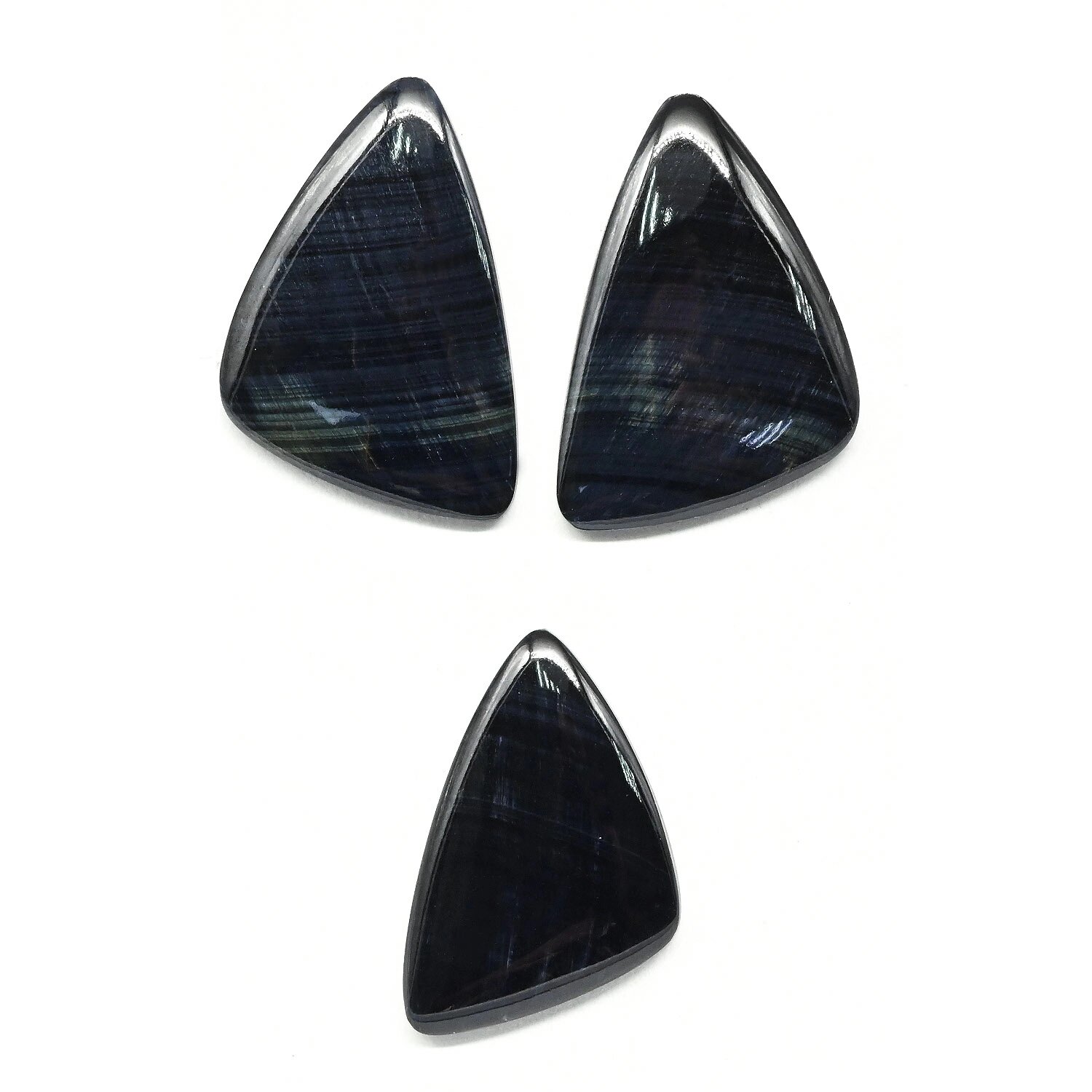 Кабошоны из соколиного глаза форма грация, комплект тройка