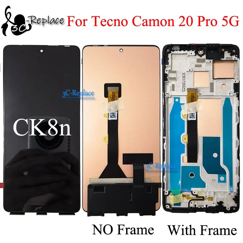 Amoled / TFT черный 6,67 дюймов для Tecno Camon 20 Pro 5G CK8n CK8 ЖК-дисплей с рамкой Orig With Frame