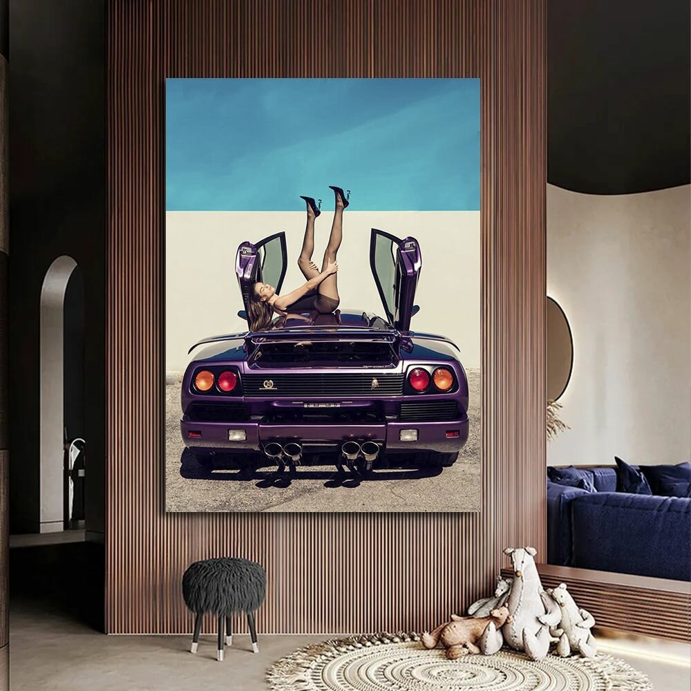 Постер "Ретро автомобиль", на подрамнике, с креплением "крокодил"