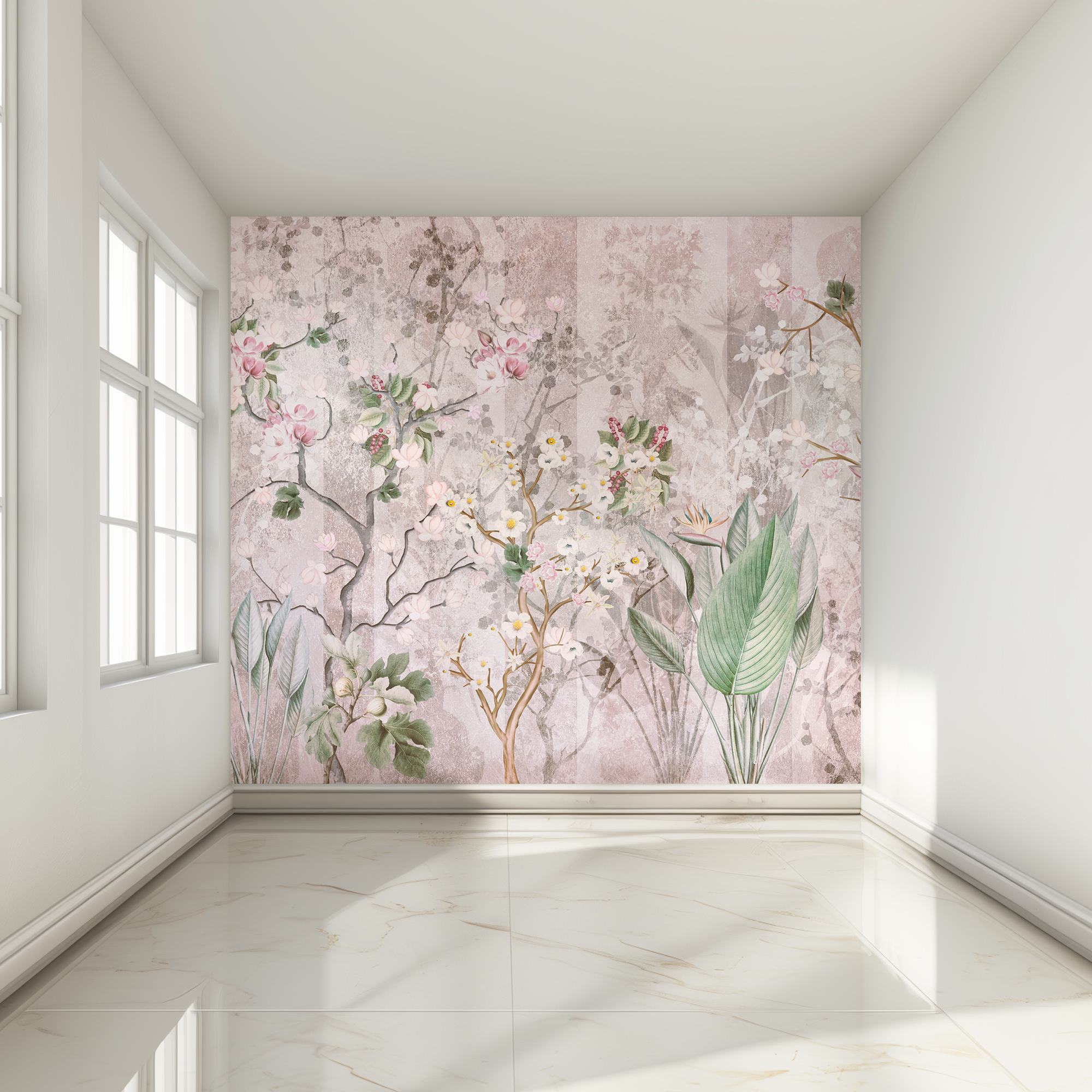 Фотообои 3д на стену "Весенние ветки", флизелиновые 300х270 см на кухню, спальню, зал